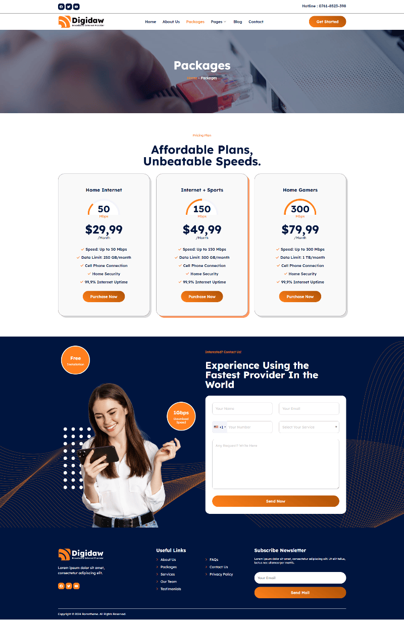 Digidaw - Broadband Internet Services Provider Elementor Template Kit ...