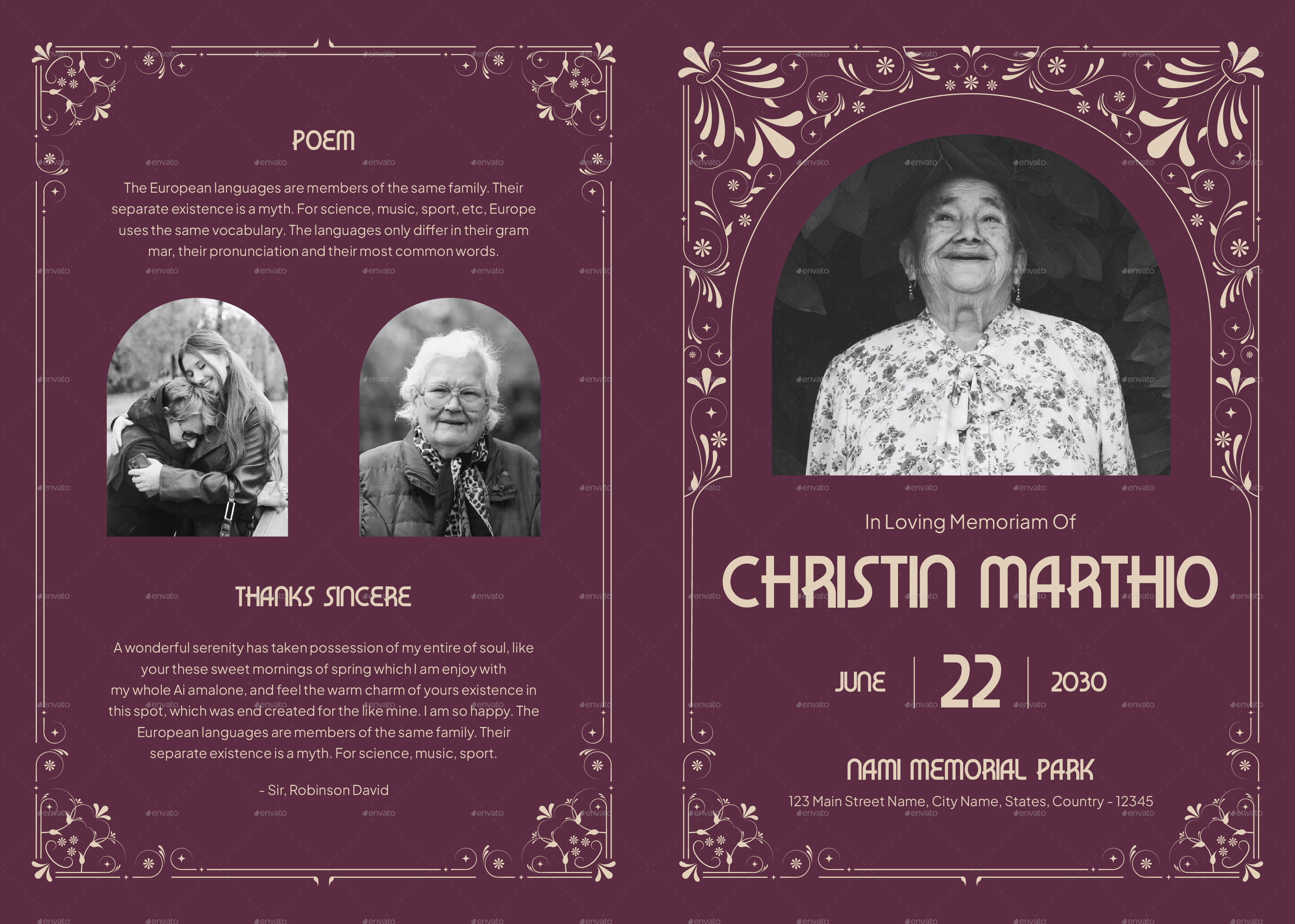 Classic Floral Funeral Program, Print Templates | GraphicRiver