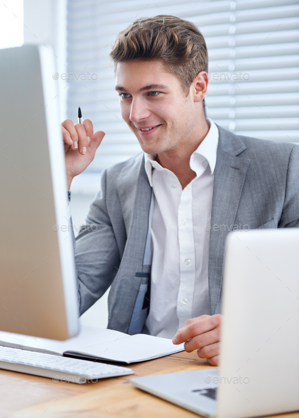 Using technology to compete work tasks Stock Photo by ...
