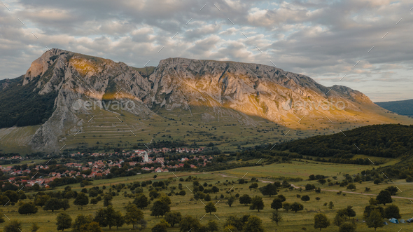 Impressive panorama view on Rimetea Village. Outstanding view of Piatra ...