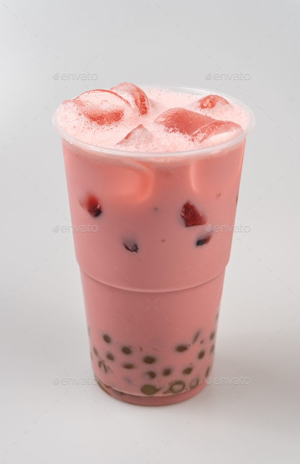 Vertical of a cup of iced bubble tea on a white background Stock Photo ...