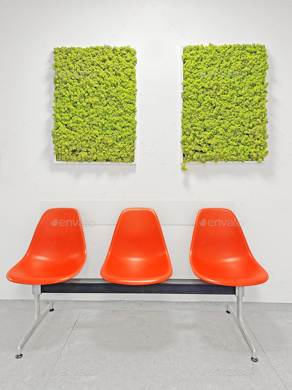 Modern Interior Decor Geometric Repetative Pattern Three Orange Seats ...