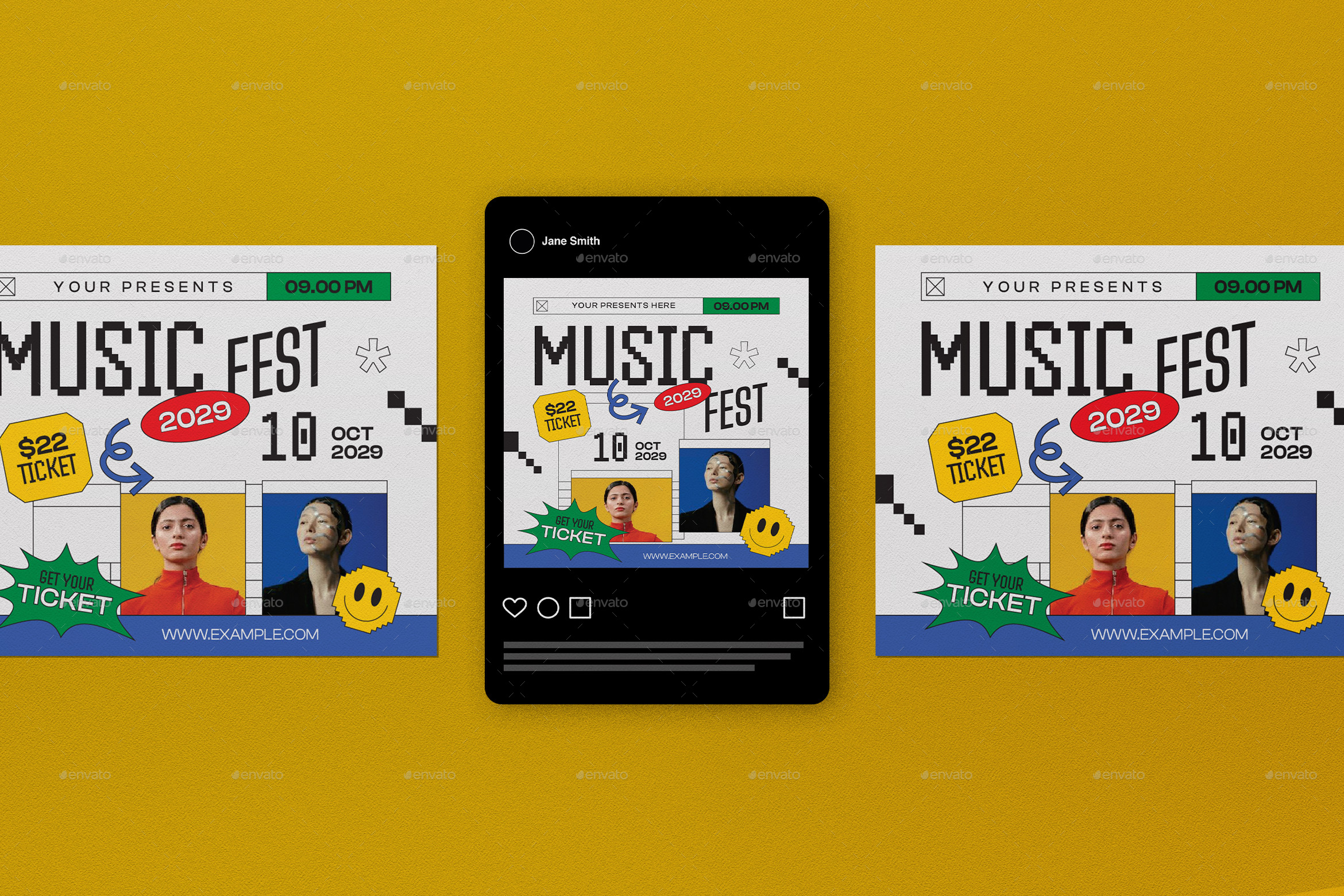 White Pixelated Music Concert Flyer Set, Print Templates | GraphicRiver