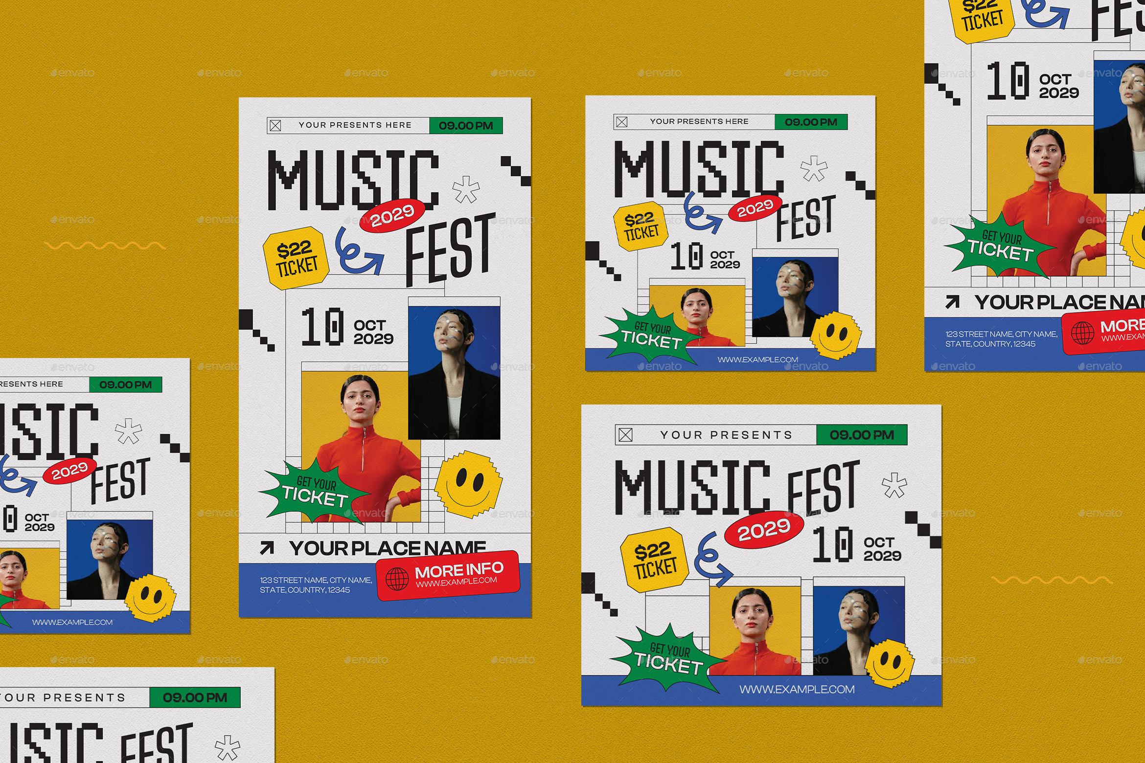 White Pixelated Music Concert Flyer Set, Print Templates | GraphicRiver