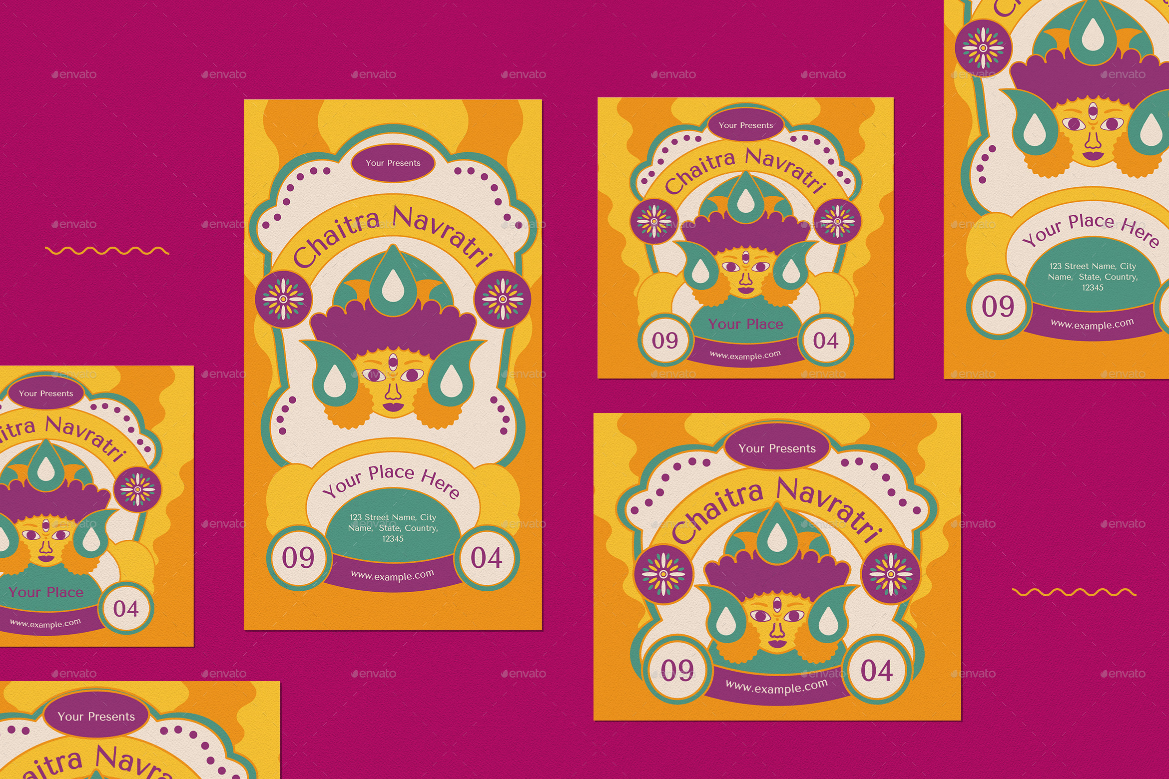 Yellow Flat Design Chaitra Navratri Flyer Set, Print Templates ...