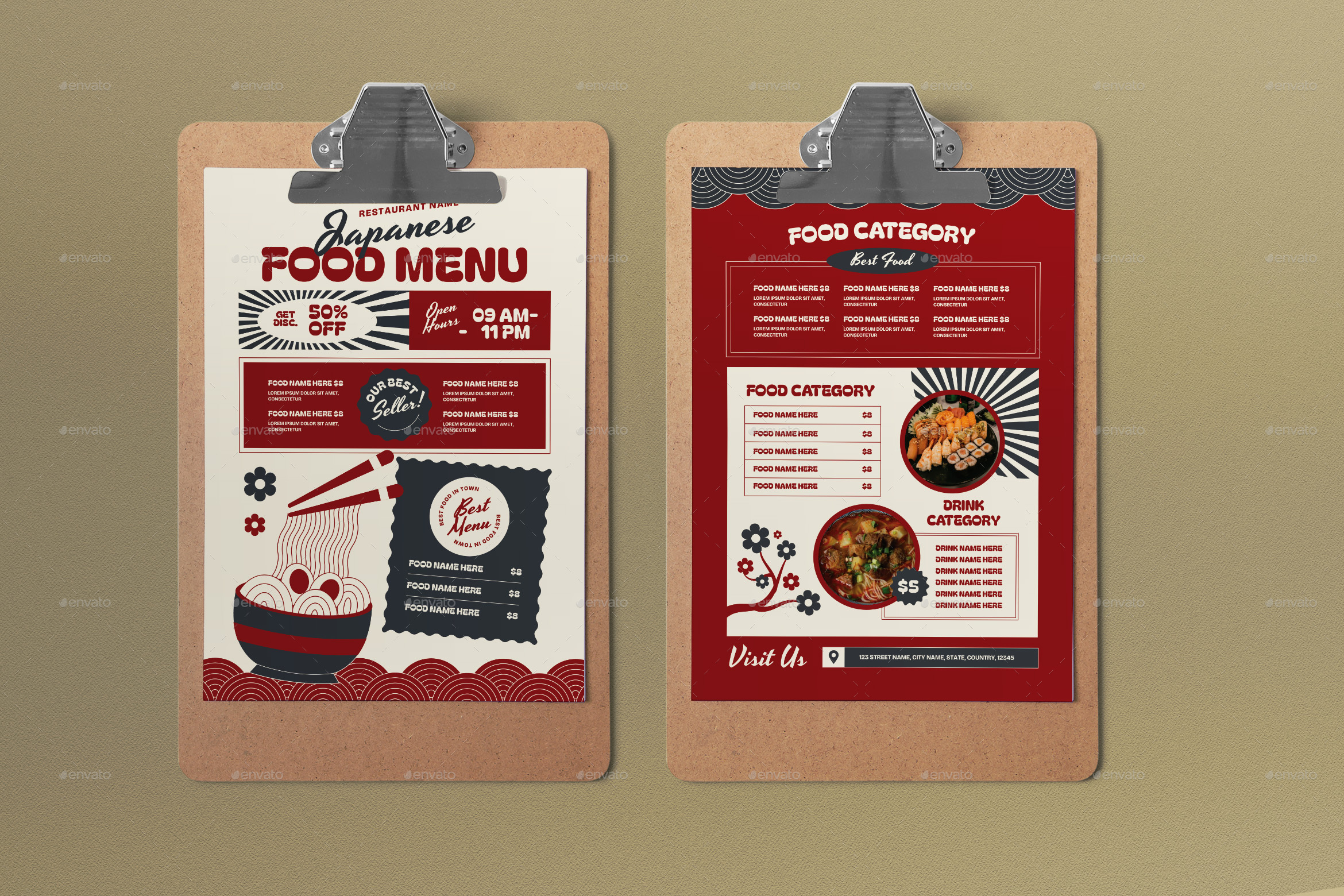 Red Flat Design Japanese Food Menu, Print Templates | GraphicRiver