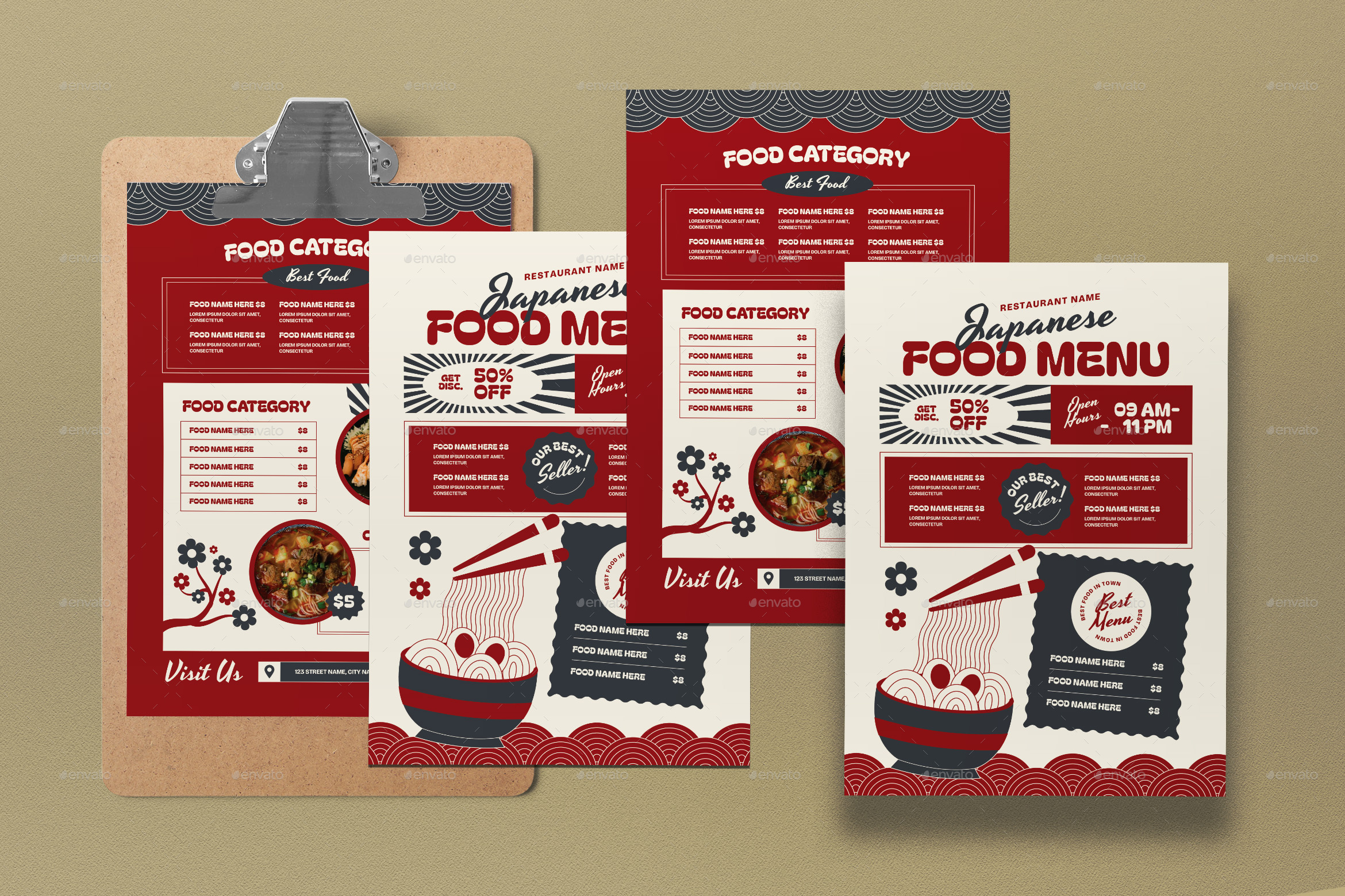 Red Flat Design Japanese Food Menu, Print Templates | GraphicRiver