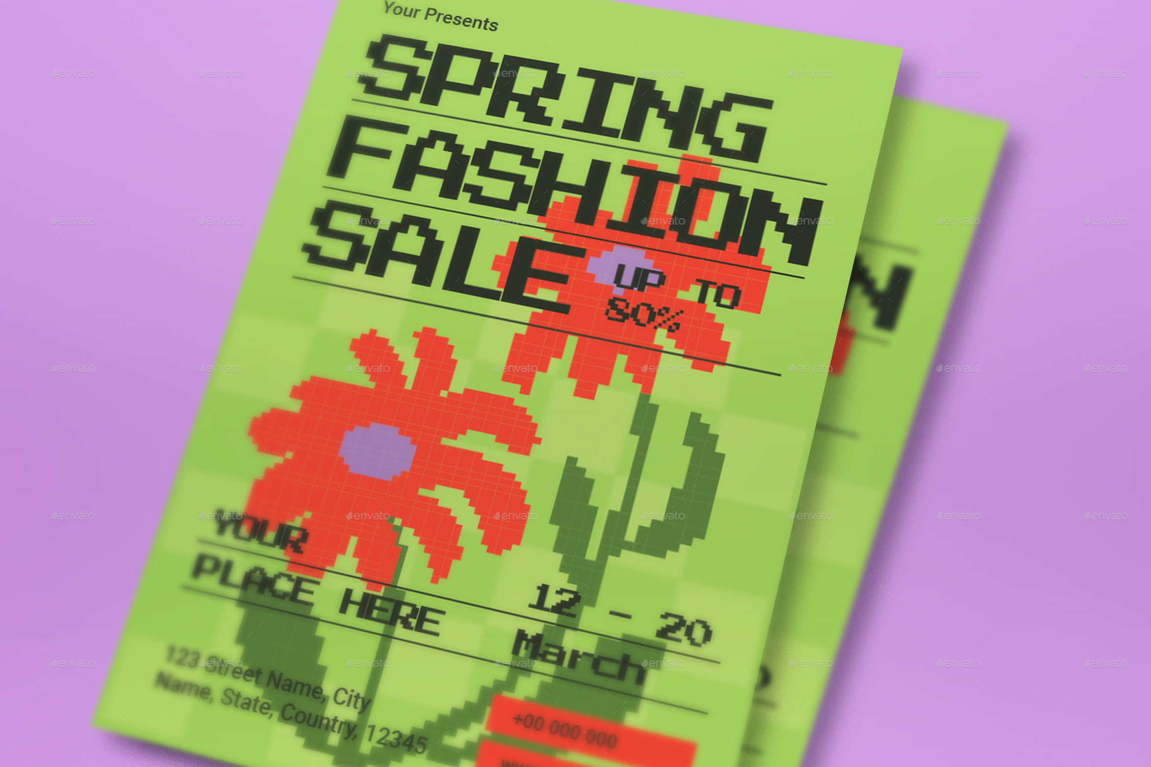 Green Pixelated Spring Fashion Sale Flyer Set, Print Templates ...