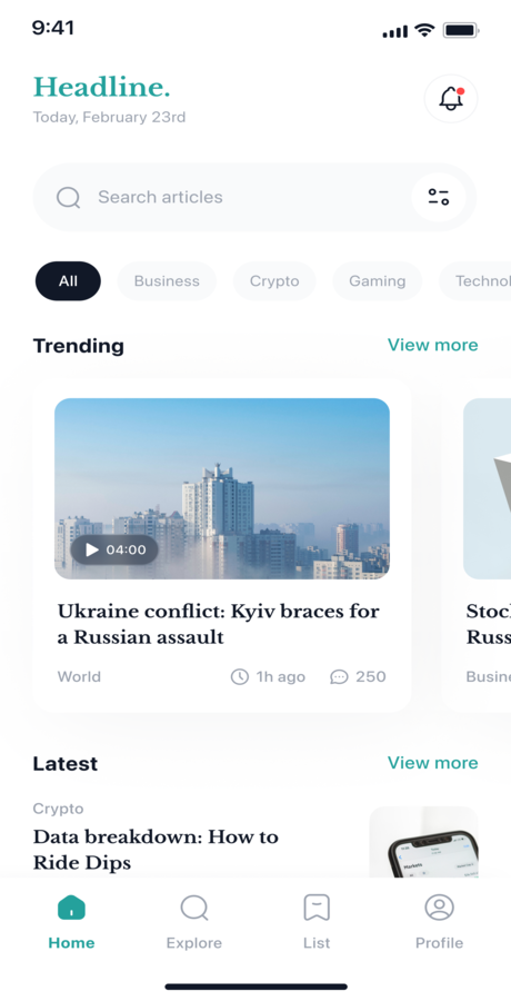 HeadLine App ANDROID + IOS + FIGMA | UI Kit | ReactNative | Online News ...