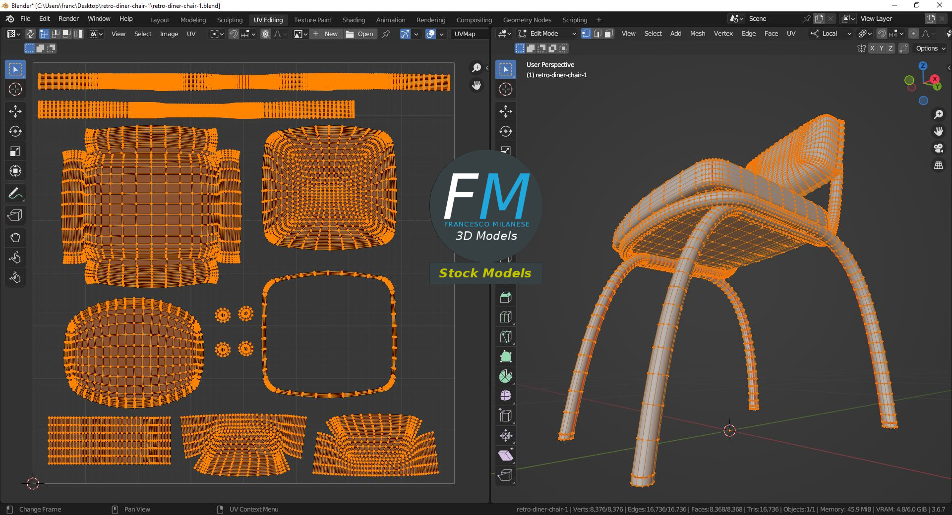 Retro diner chair 1 by FrancescoMilanese85 | 3DOcean