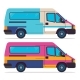 Two Colorful Vans Depicted Flat Vector, Vectors | GraphicRiver