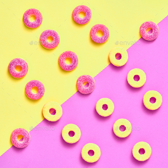 Mixed Sweets Party firework flying in air minimal. Ice Cream Sweets ...