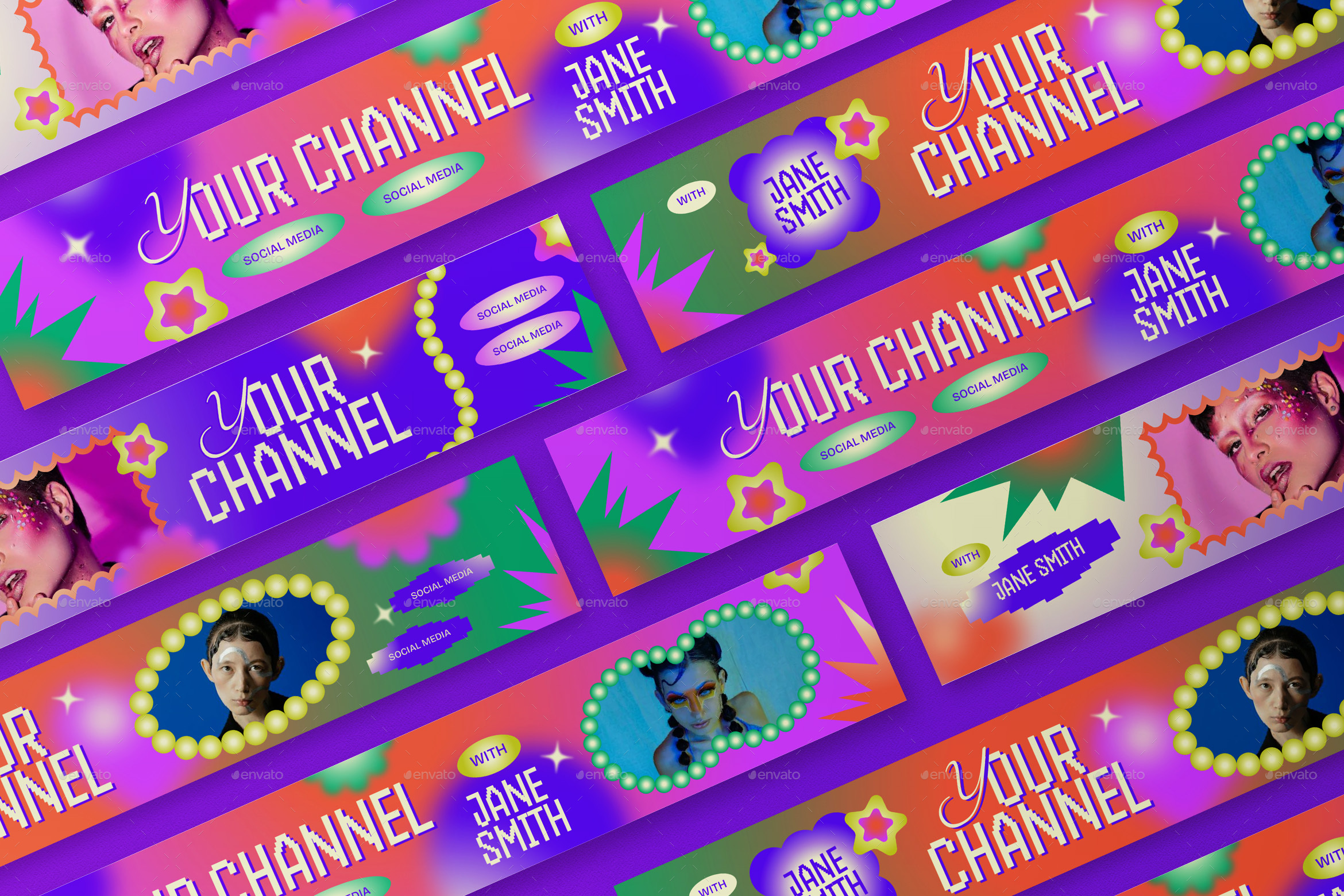 Colorful Y2k Beauty Vlogger YouTube Cover, Web Elements | GraphicRiver