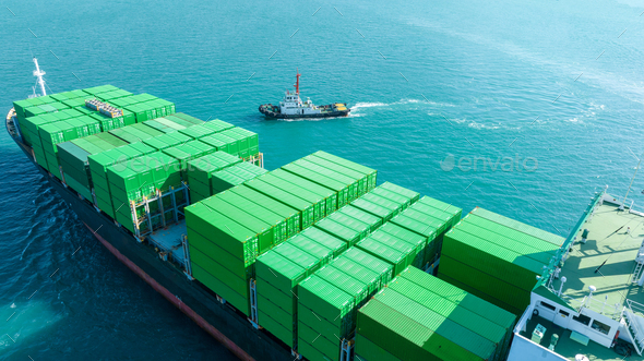 Green Cargo Container Ship, Cargo Container only green color. container ...