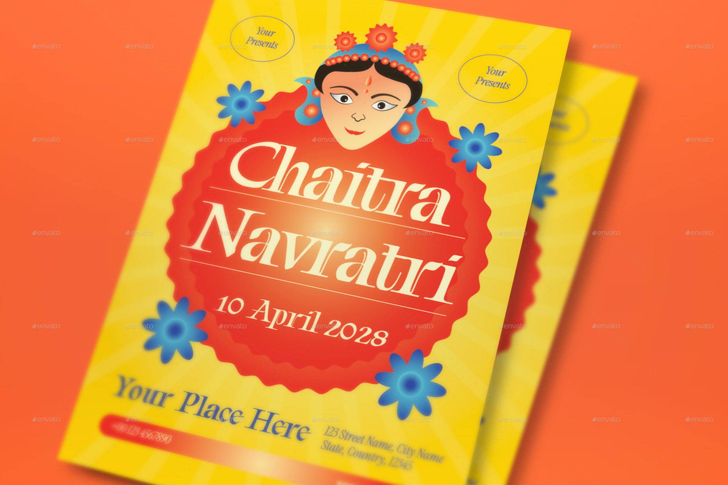Yellow Gradient Chaitra Navratri Flyer Set, Print Templates | GraphicRiver