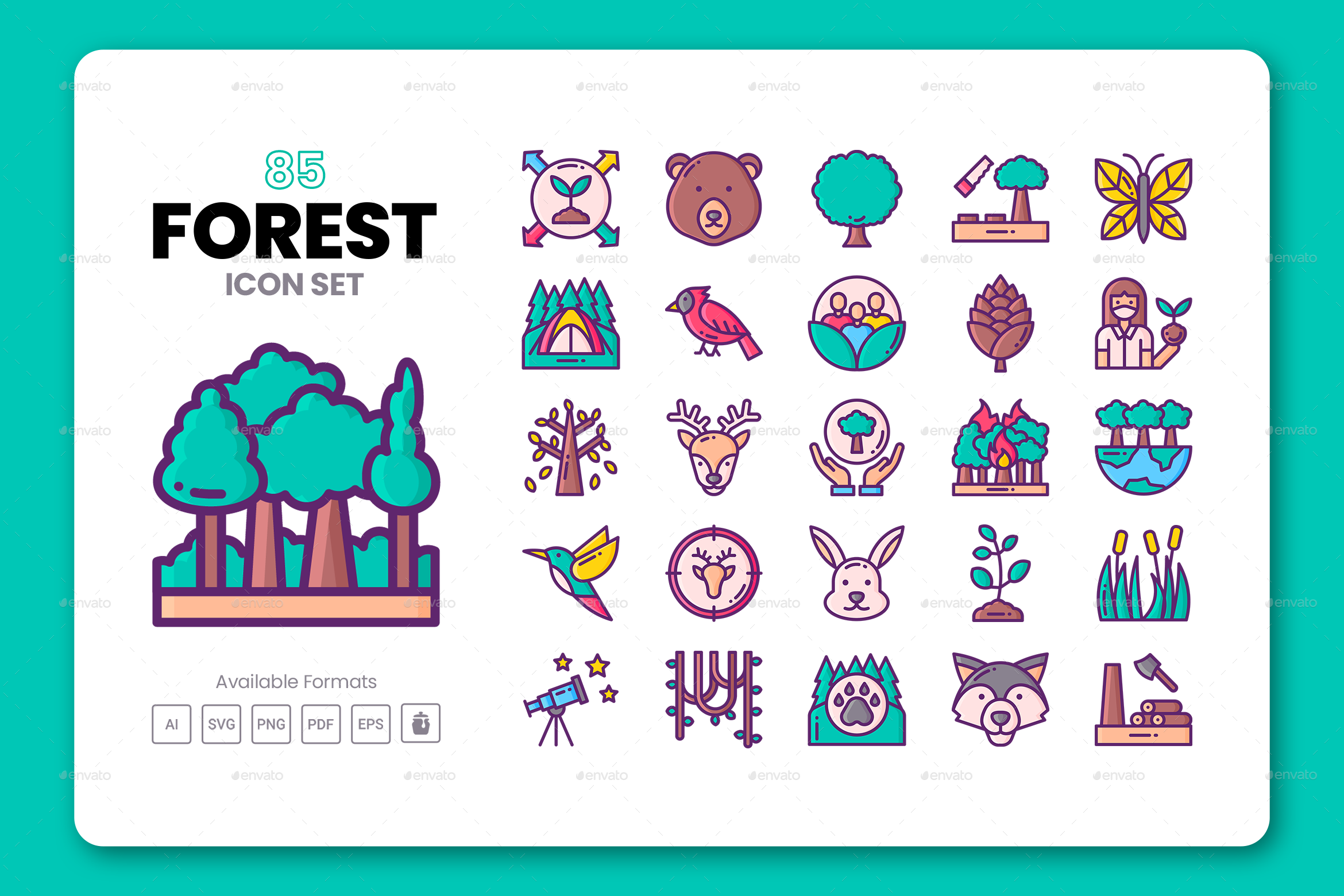 85 Forest Icons | Crayons Series, Icons | GraphicRiver