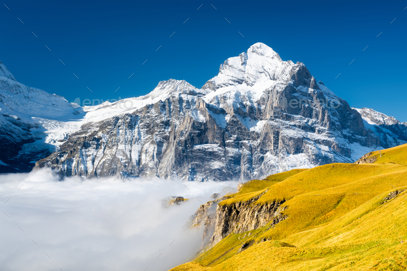 Nature. High mountain peaks above the clouds. Low clouds in the ...