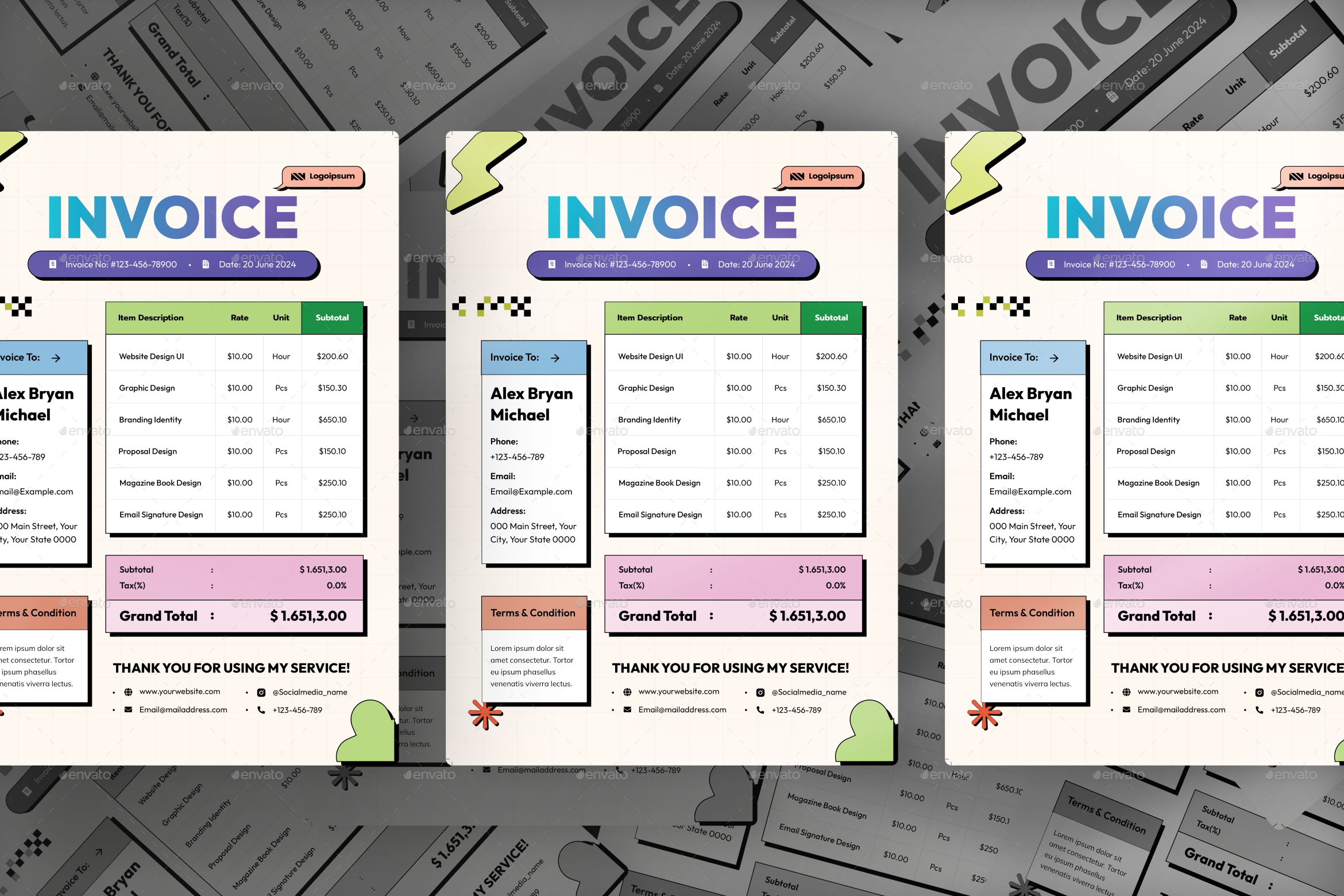Retro Pop Delight Invoice, Print Templates | GraphicRiver