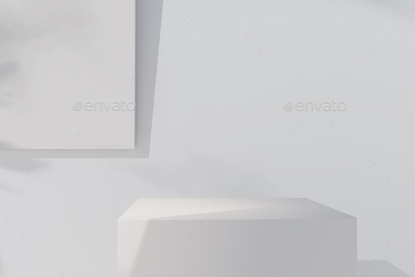 Abstract 3D render white corner cube pedestal or stand podium. Stock ...