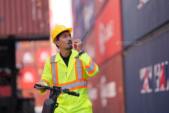 Foreman control industrial container cargo freight ship Stock Photo by ...