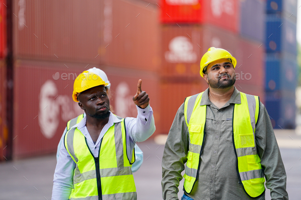 Foreman control industrial container cargo freight ship Stock Photo by ...