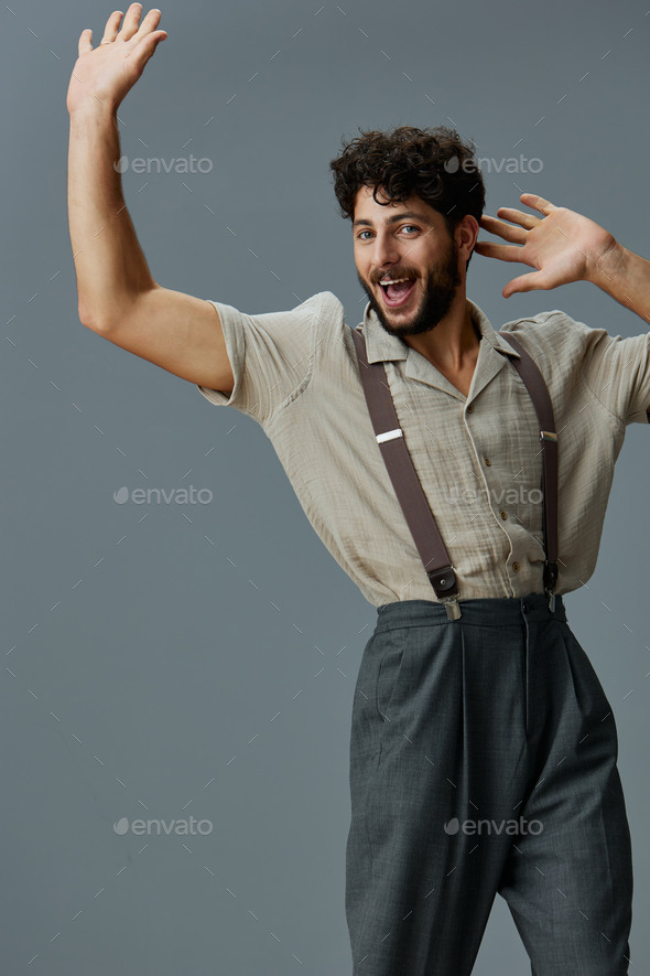 Man happy background positive attractive guy model adult beard style ...