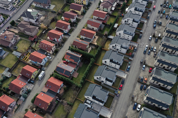 European Urban Suburban Cityscape, Aerial View of Residential Houses ...