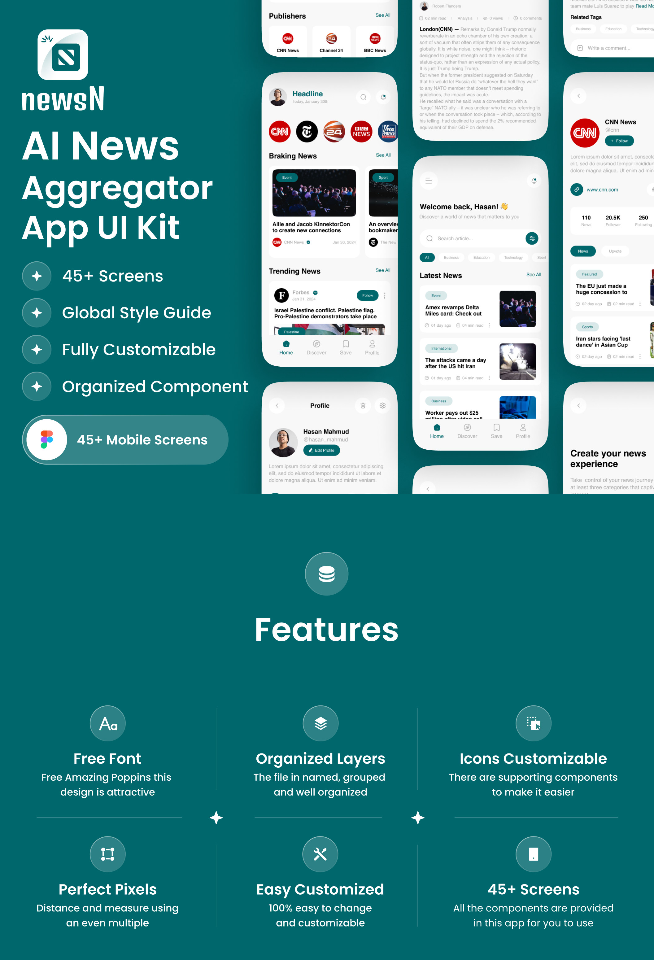 NewsN - AI News Aggregator Mobile App UI Kit by pixleslab | ThemeForest