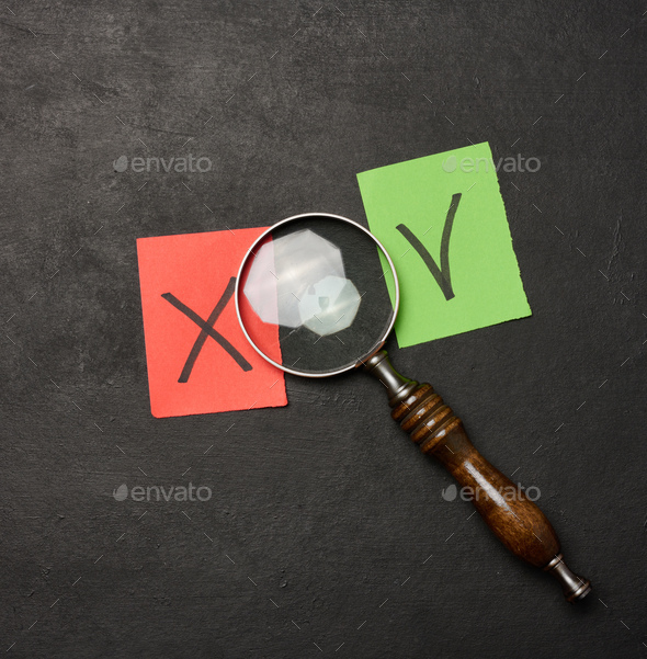 Two paper sheets with drawn check mark and cross symbols Stock Photo by ...