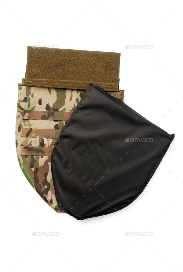 Tactical armor plate. Groin armor protection on white background Stock ...