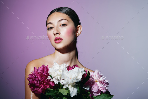 flower woman portrait skin girl make-up pink model face beauty blush ...