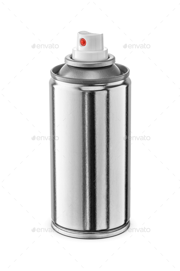Blank aluminum spray can without label isolated on white. Metal aerosol ...