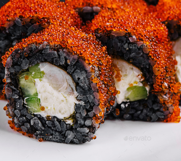 set of black sushi close up or macro Stock Photo by AntAlexStudio ...