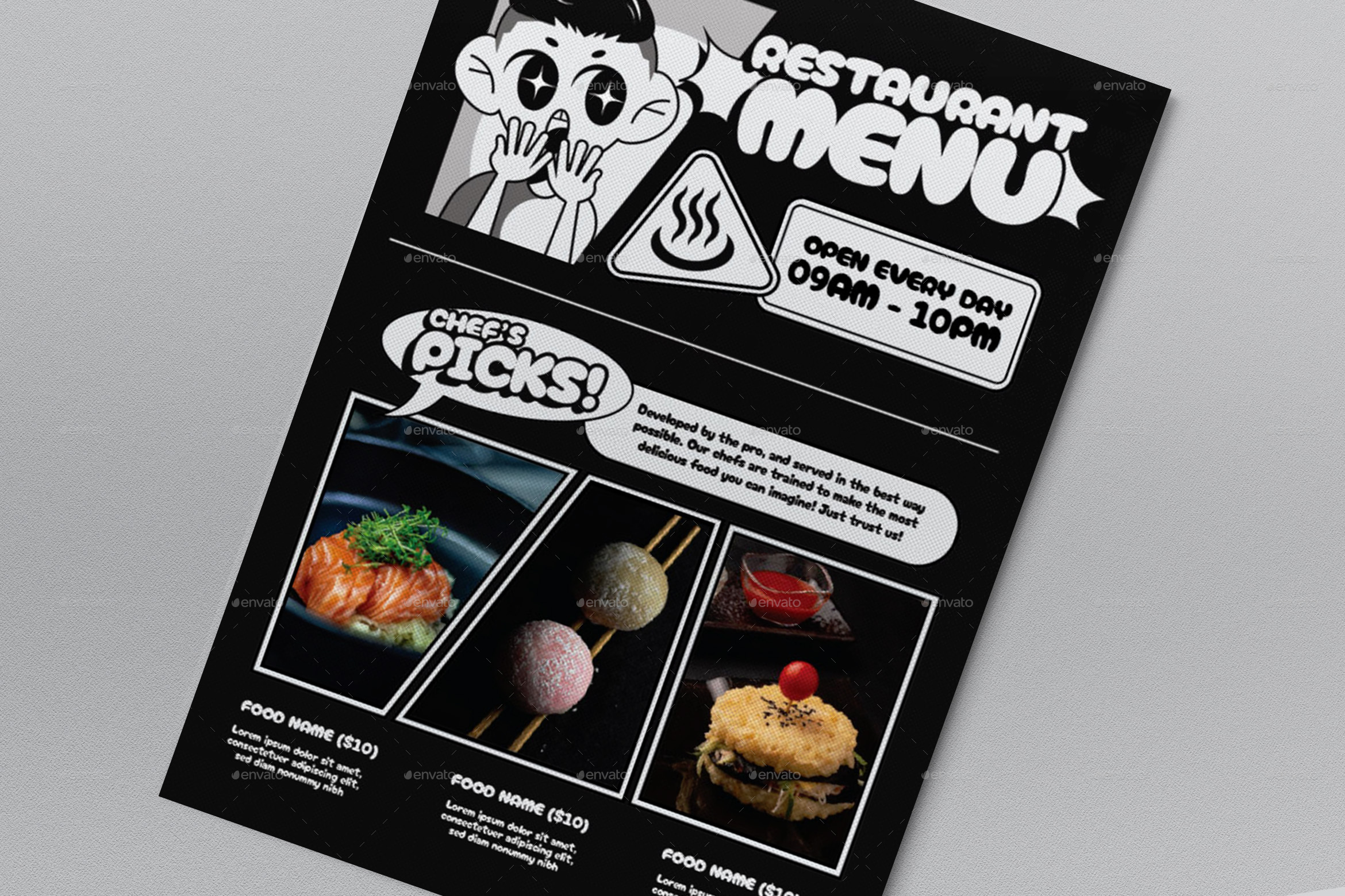 Black Cartoon Japanese Food Menu, Print Templates | GraphicRiver