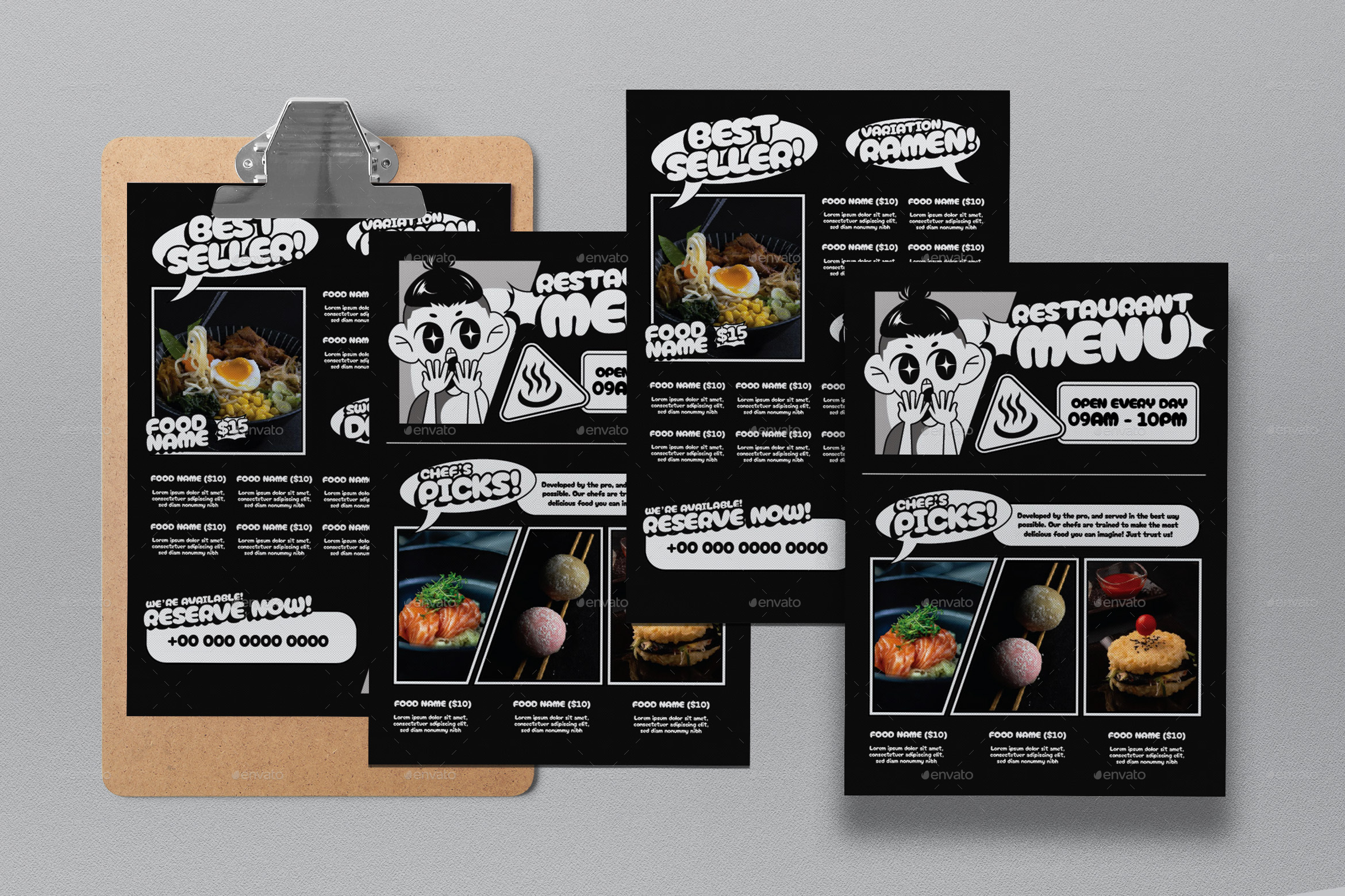 Black Cartoon Japanese Food Menu, Print Templates | GraphicRiver