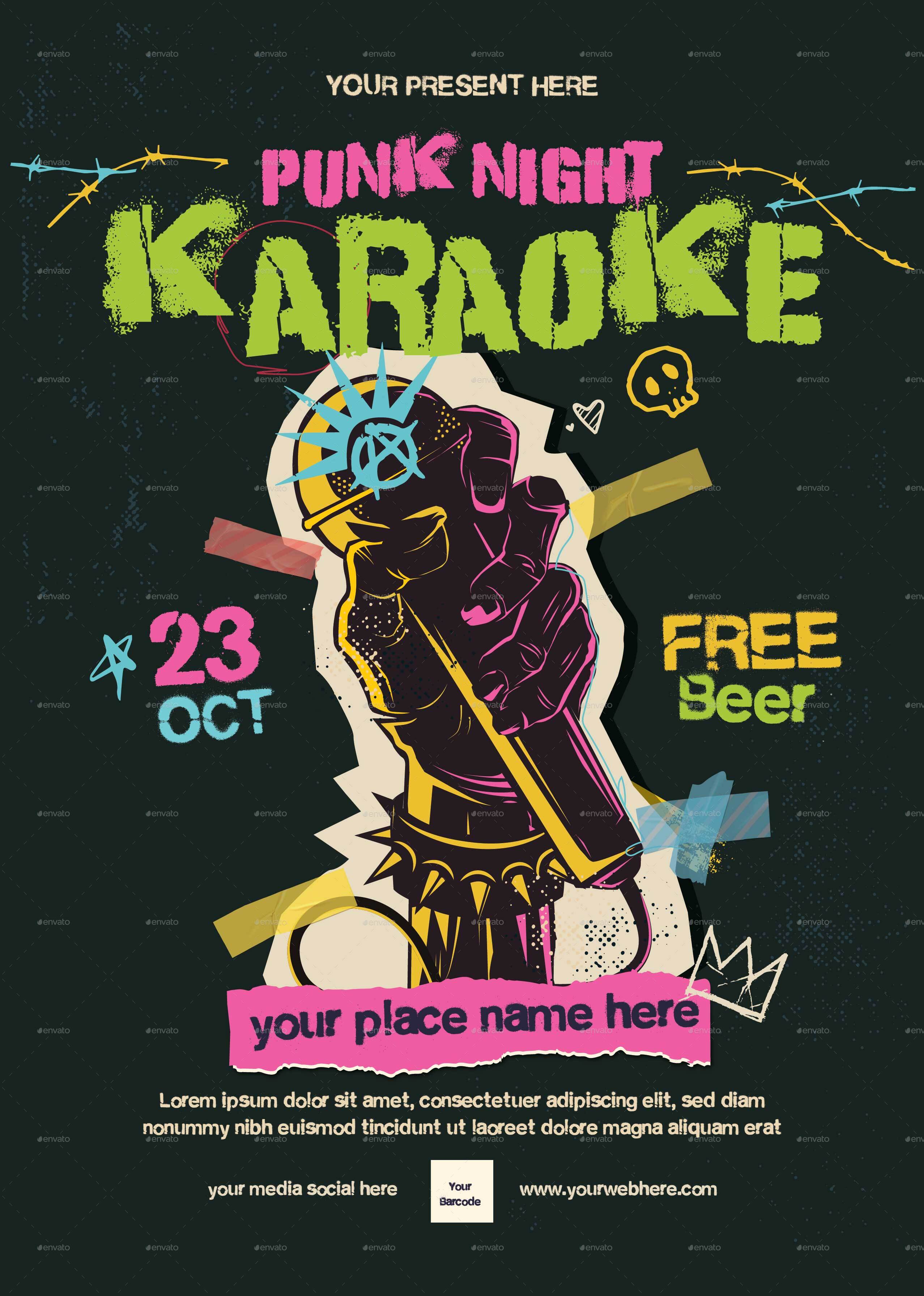 Punk Rock Karaoke Party Flyer, Print Templates | GraphicRiver