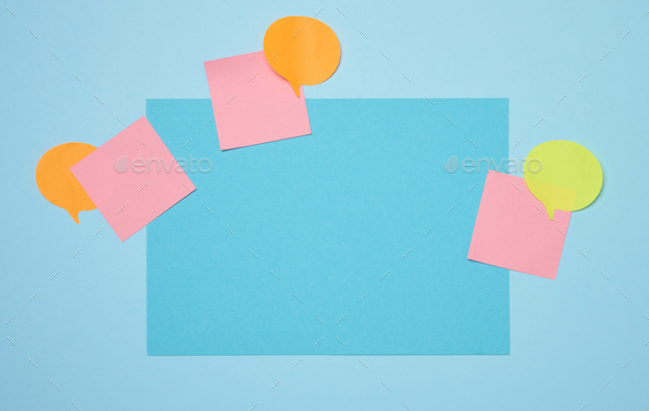 Blank rectangular sheet of paper on a blue background Stock Photo by ndanko
