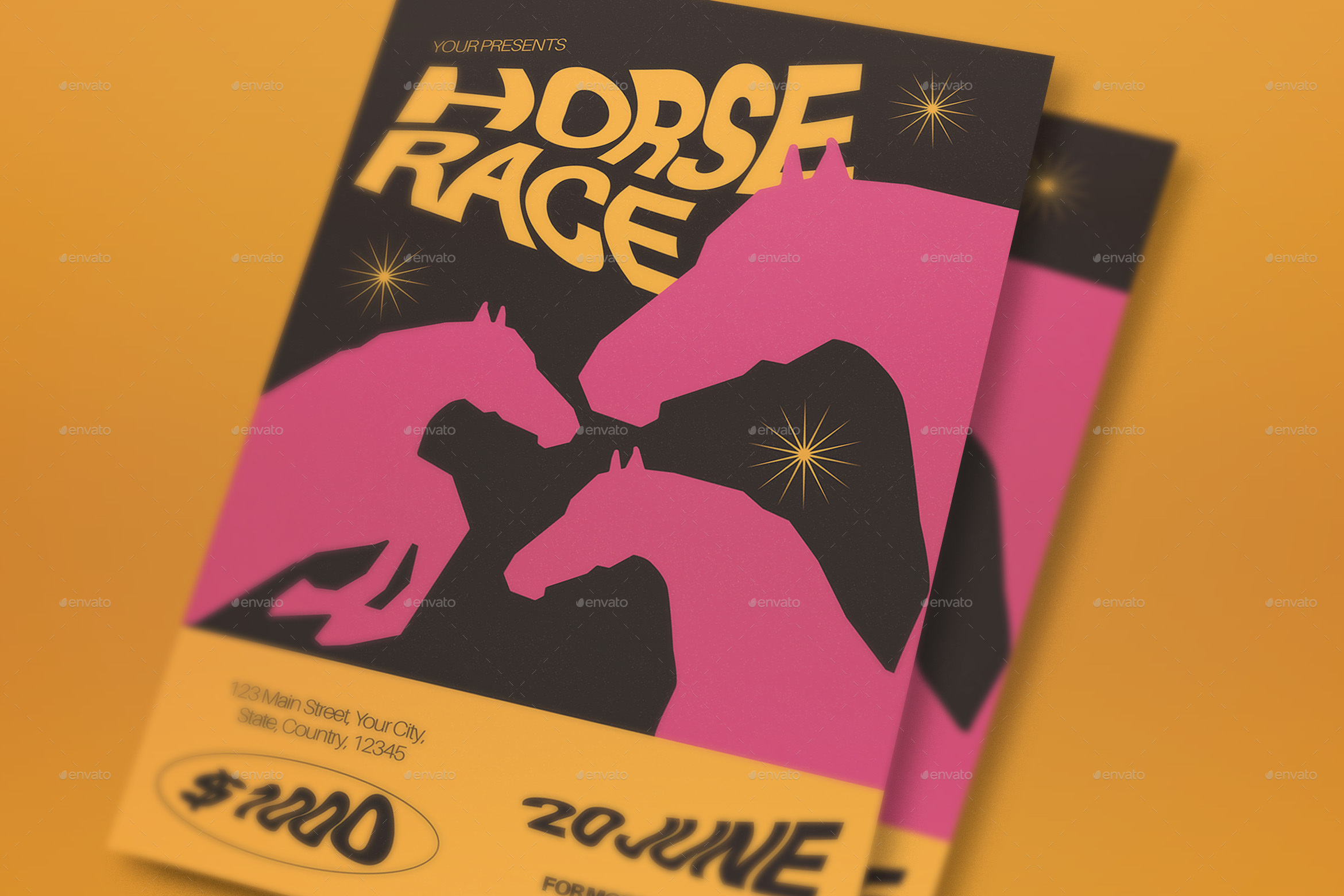 Orange Grunge Horse Race Flyer Set, Print Templates | GraphicRiver
