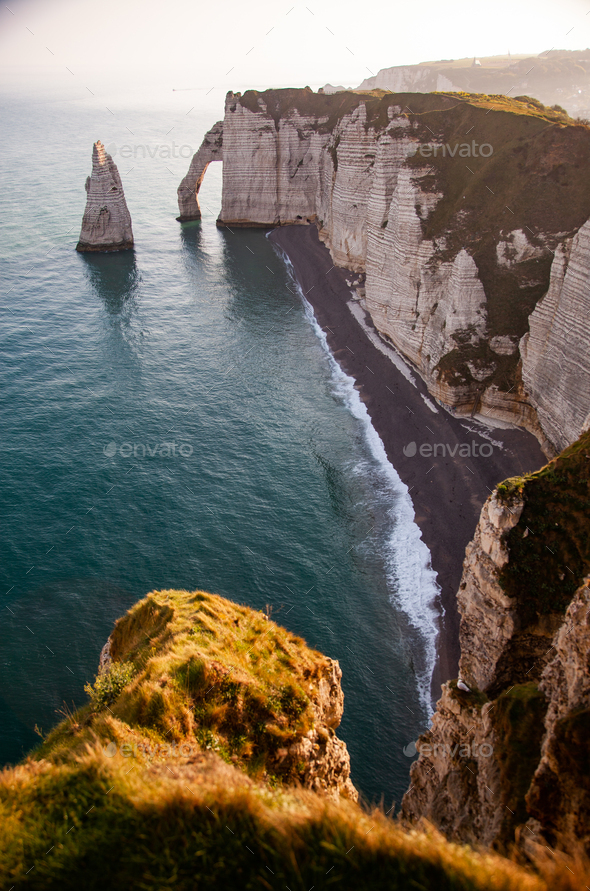coastal landscape along the Falaise d'Aval the famous white cliffs of ...