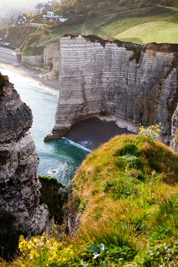 coastal landscape along the Falaise d'Aval the famous white cliffs of ...