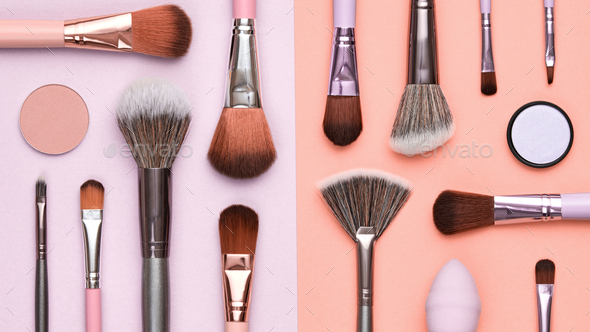 Beauty cosmetics makeup product flying geometry minimal. Woman make up ...