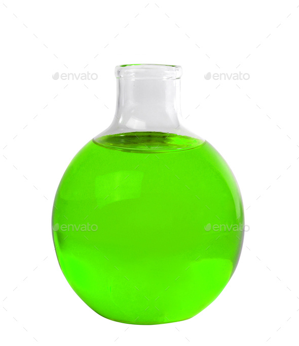 Chemical laboratory flask with green liquid Stock Photo by photobalance