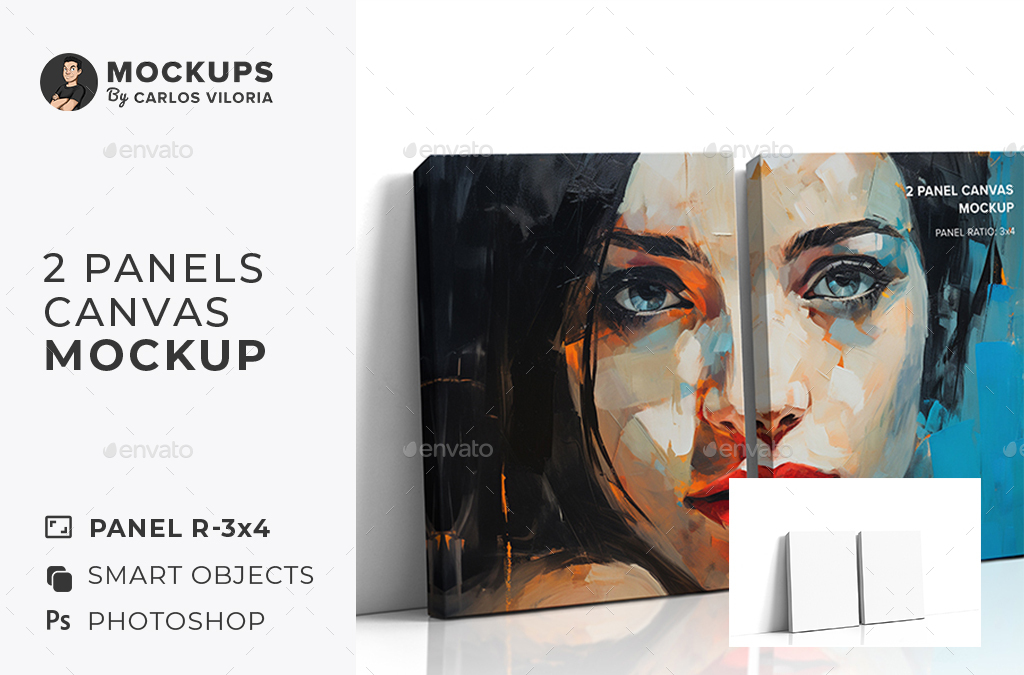 Side Leaning 2 Panel Ratio 3x4 Canvas Mockup - 1.5 In, Graphics ...