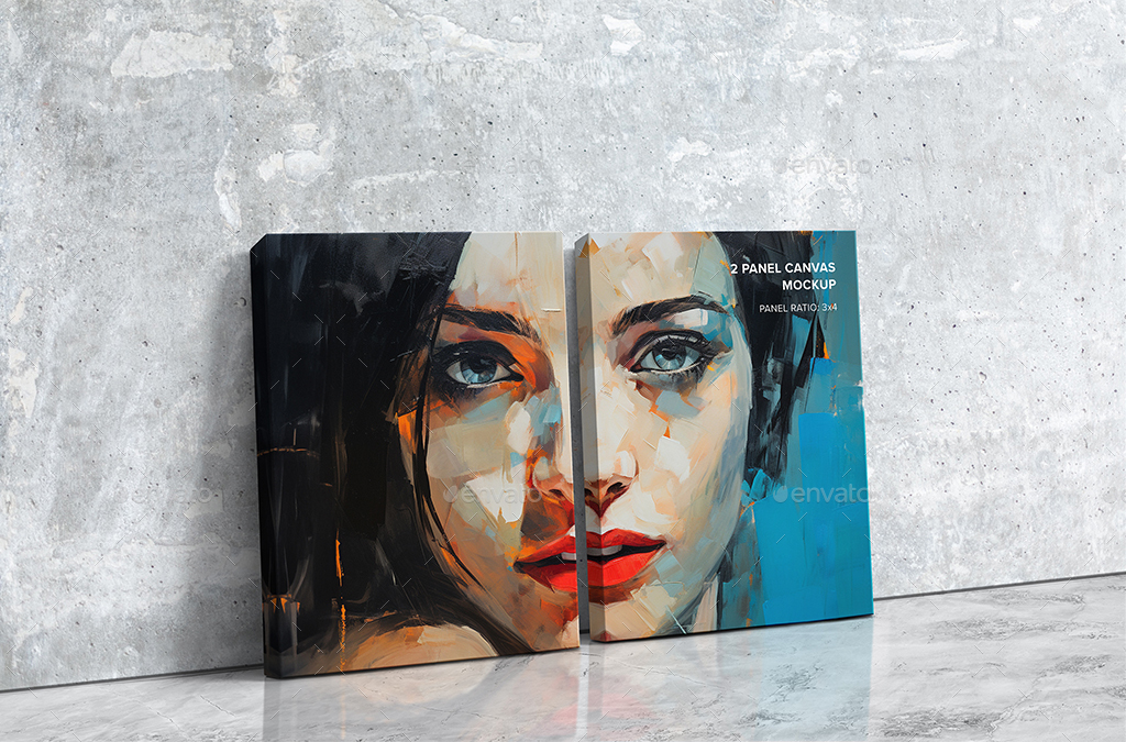 Side Leaning 2 Panel Ratio 3x4 Canvas Mockup - 1.5 In, Graphics ...