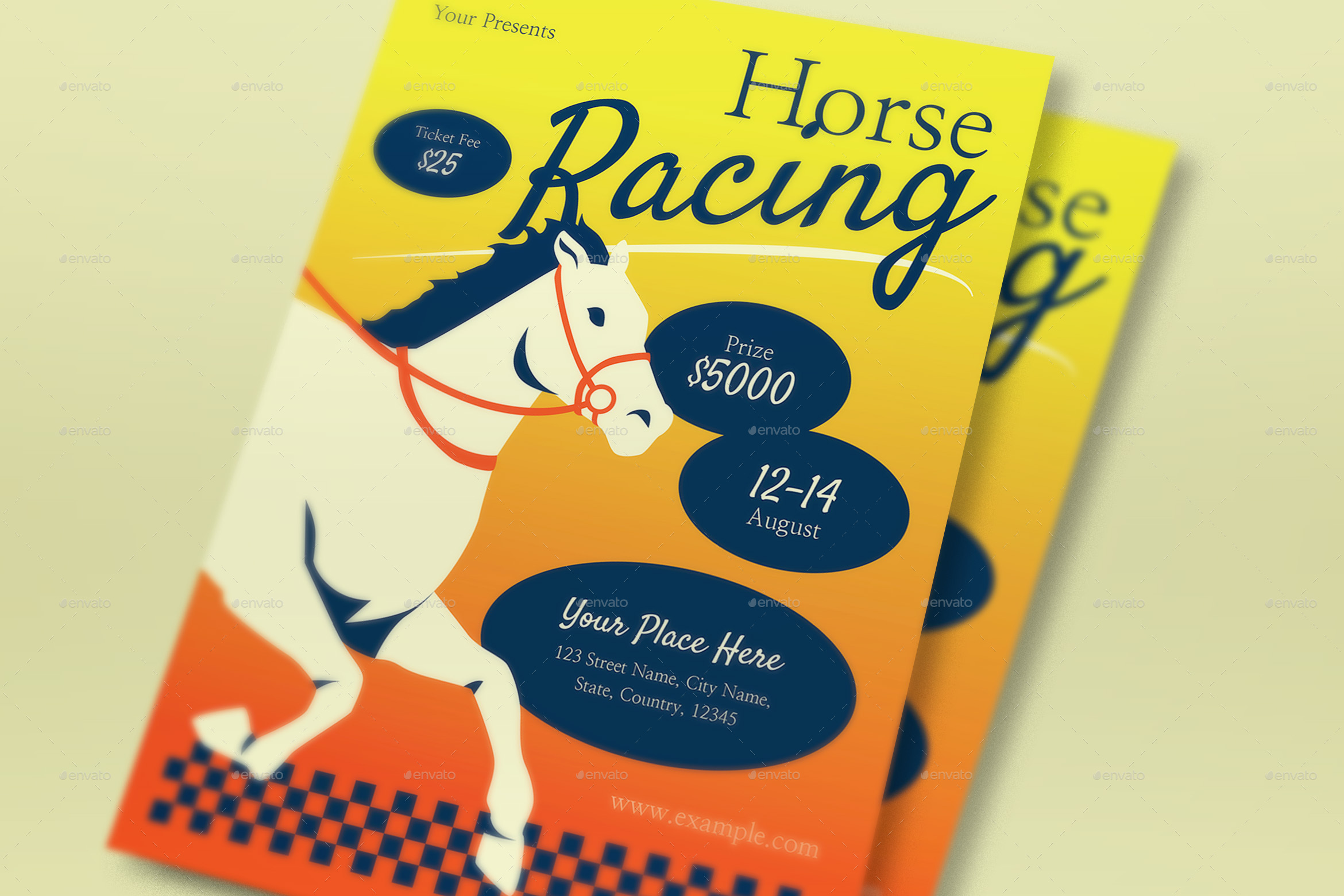 Yellow Flat Design Horse Racing Flyer Set, Print Templates | GraphicRiver