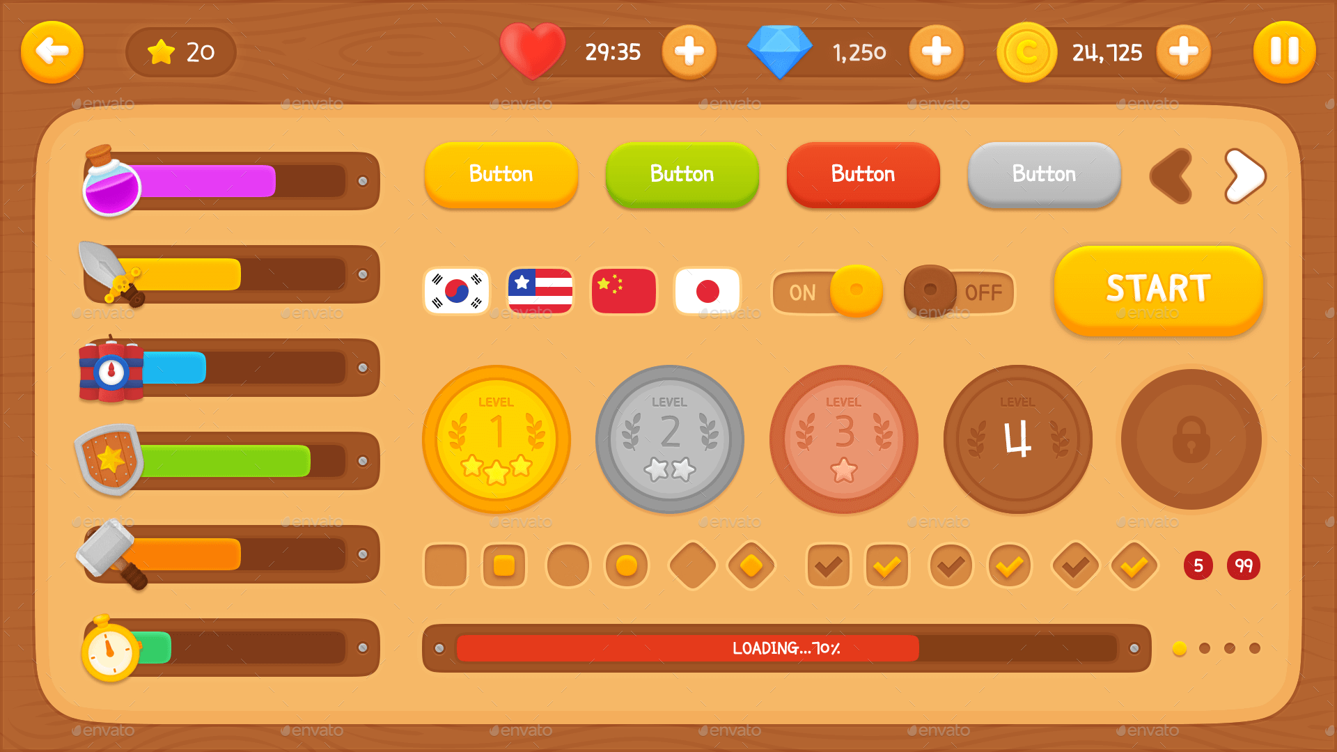 Game UI - Wooden, Game Assets | GraphicRiver