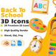 Back To School 3D Icons Set, Graphics | GraphicRiver