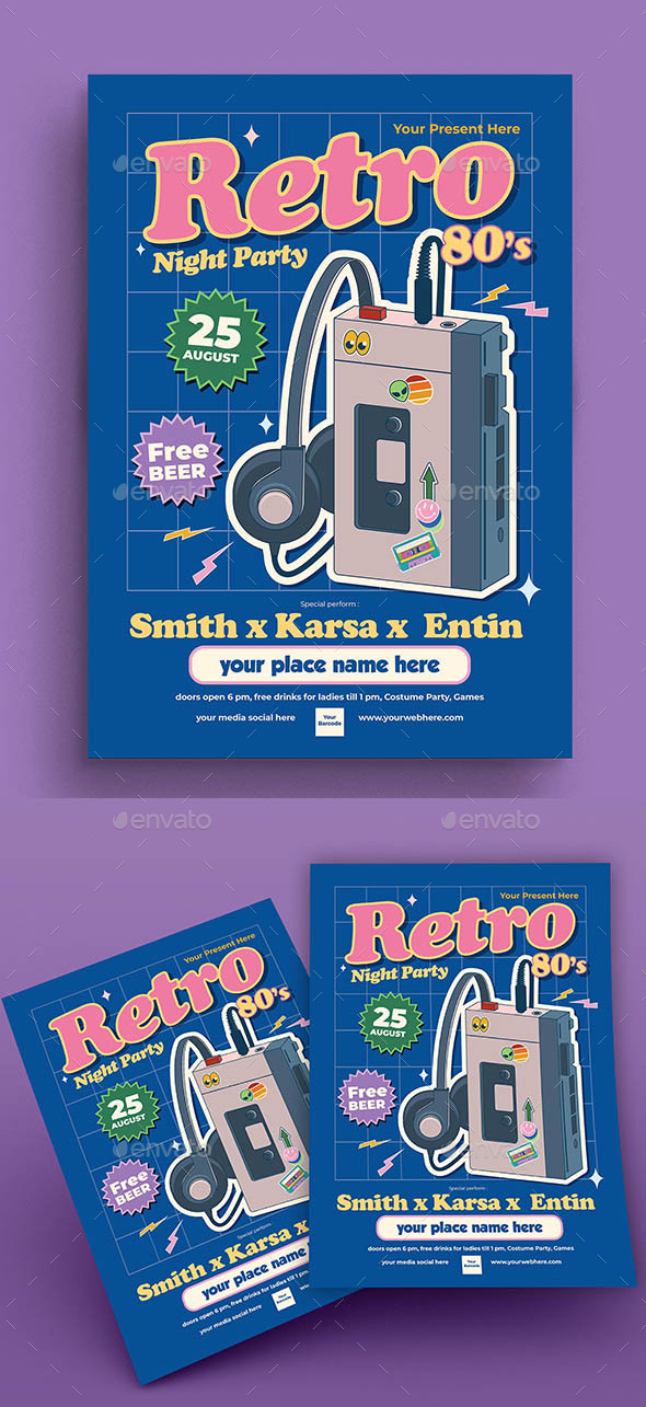 Retro 80s Party Flyer, Print Templates | GraphicRiver