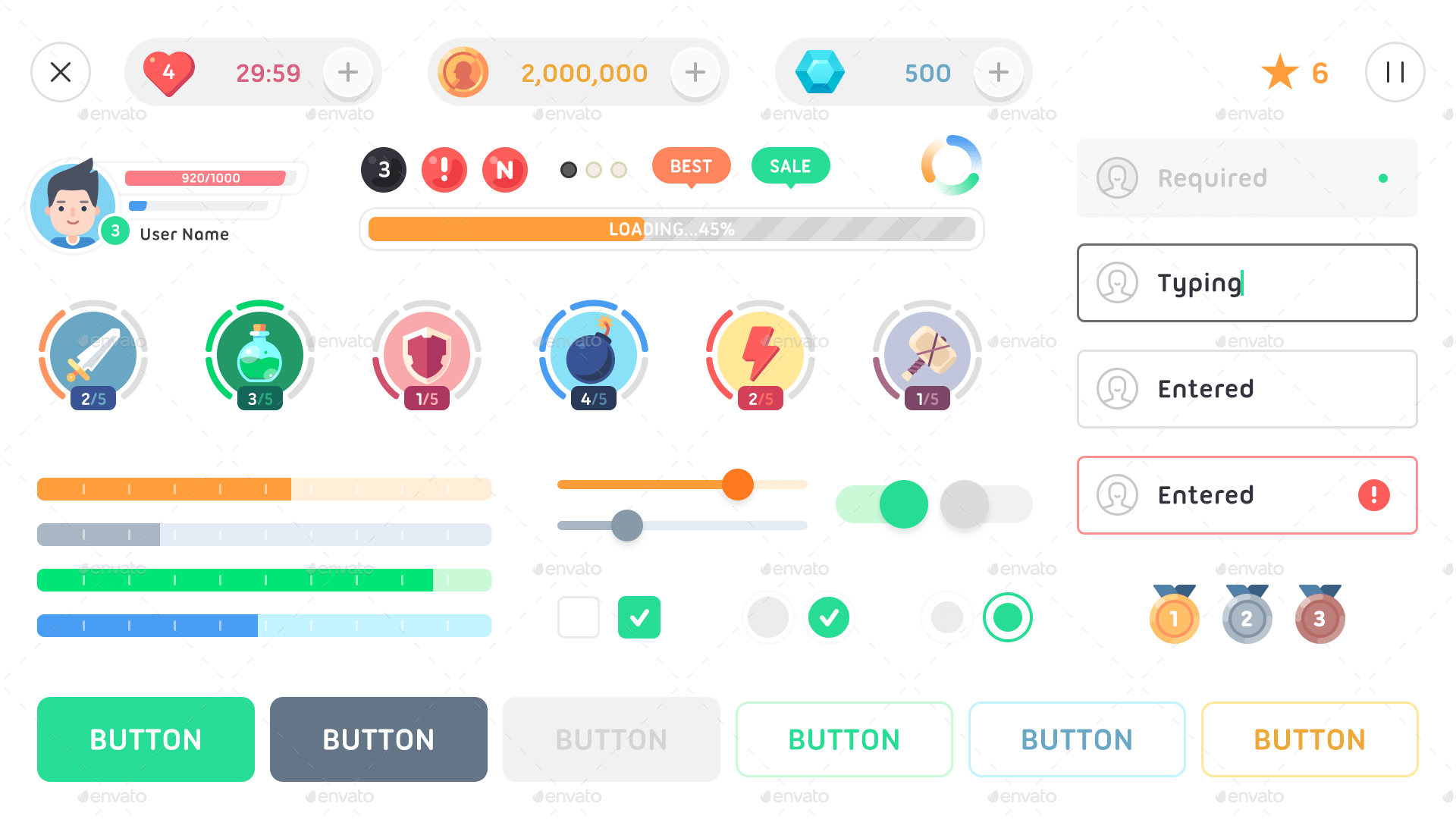 Game GUI Mono, Game Assets | GraphicRiver