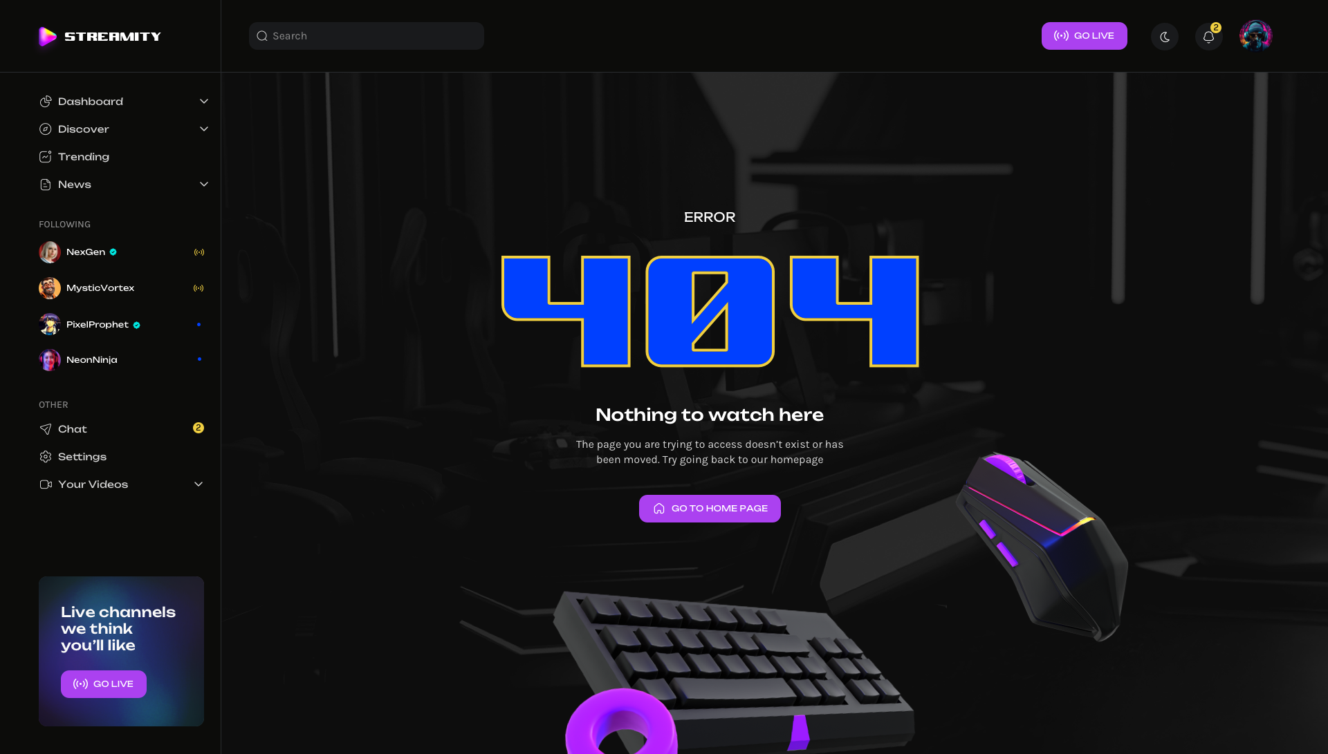 Streamity – Gaming and Streaming Dashboard UI for Figma by merkulove